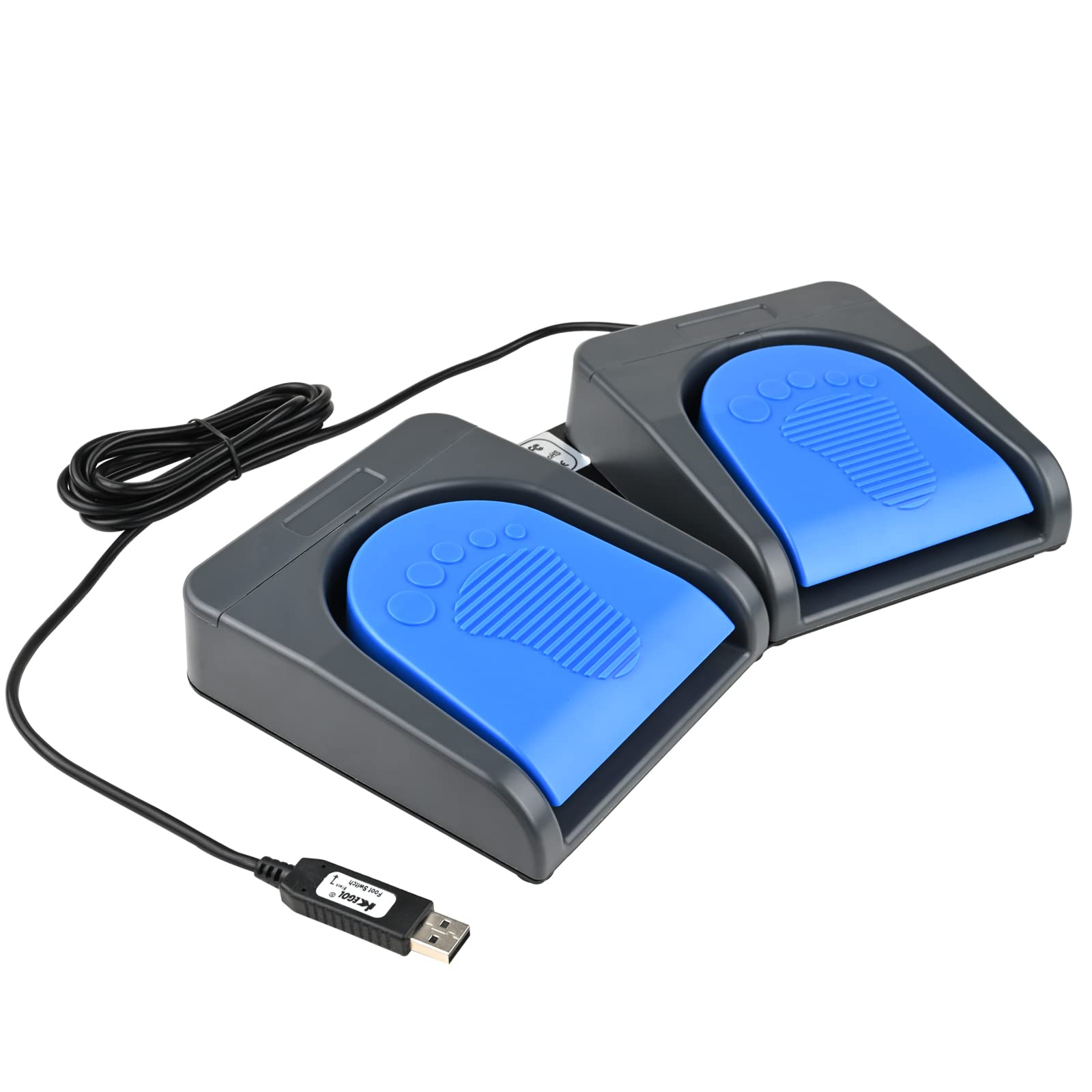 iKKEGOL Upgraded USB Foot Double Switch Pedal Assembly Control Two 2 Key Footswitch Program Customized Computer Keyboard Mouse Game Action HID (Blue Pedal)
