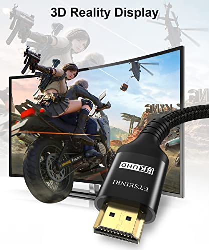 Etseinri 10K 8K 4K HDMI Cable 6.6ft, Certified 48Gbps Ultra High Speed HDMI® Cable 4K@120Hz 8K@60Hz eARC HDCP 2.2&2.3 Dynamic HDR D.olby Atmos Compatible with PS5 X-Box HDTV Monitor