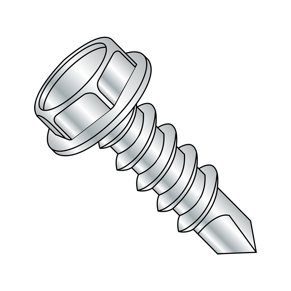 Small Parts 1272KW Steel Self-Drilling Screw, Zinc Plated Finish, Hex Washer Head, Hex Drive, #3 Drill Point, #12-14 Thread Size, 4-1/2" Length (Pack of 25)
