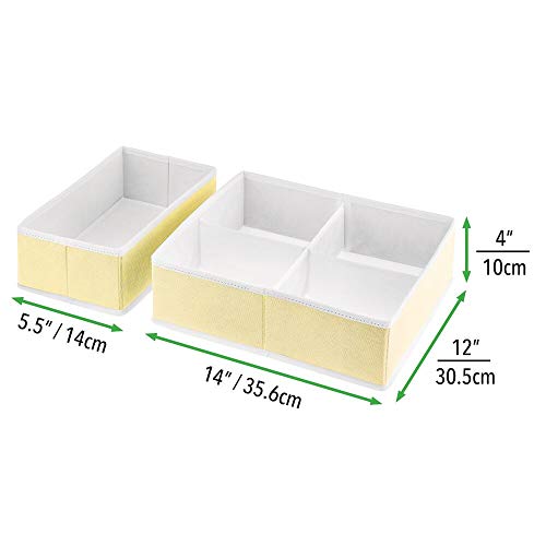 mDesign Soft Fabric Polka Dot Dresser Drawer and Closet Storage Organizer Bin for Child/Kids Room, Nursery, Playroom - Divided 5 Section Tray, Set of 4 - Yellow/White