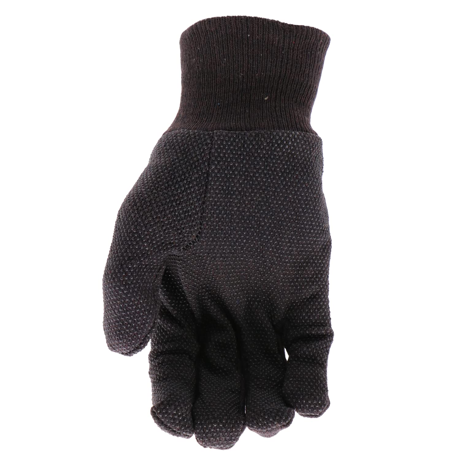 Boss Men's Brown Jersey PVC Dotted Palm Gloves, Cold Weather Protection, Excellent Grip, Straight Thumb, Knit Wrist, Brown, Large, (B61021-L)