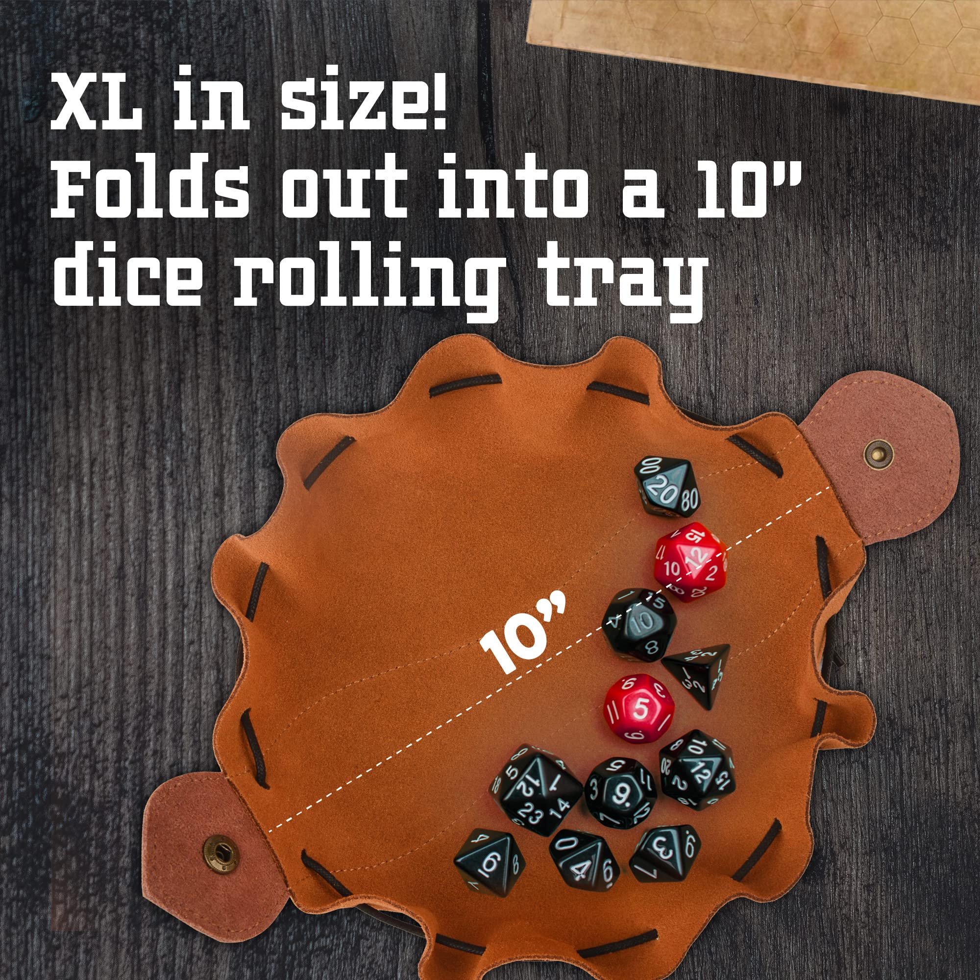 Impresa Store Dice Bag and Tray - Made with Genuine Cowhide Leather - Pull The String to Turn It Into A Bag - Folds Out Into A 10'' Dice Rolling Tray - Versatile Holds More Than Just A Game Dice