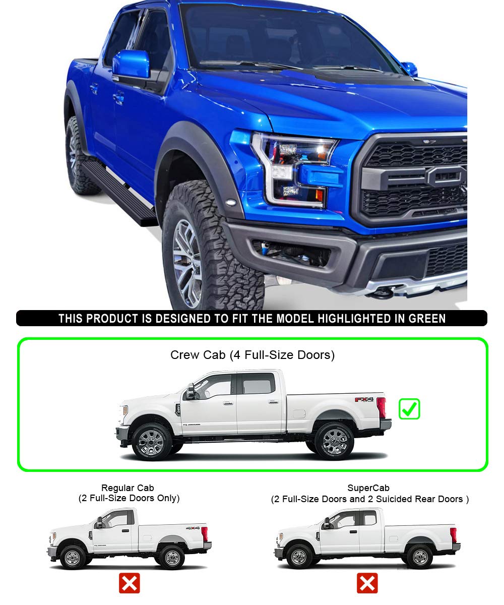 APS 4in Black Running Boards Compatible with Ford F150 SuperCrew Cab & 17-24 F250 15-24