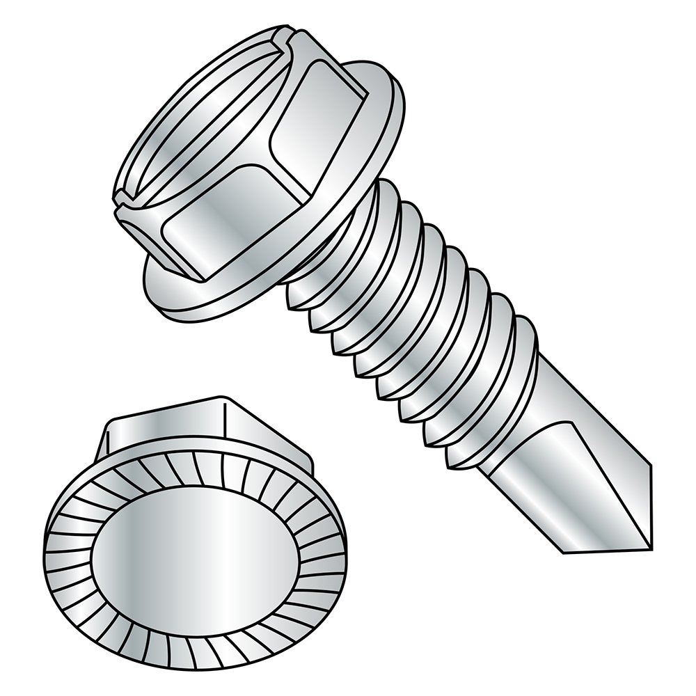 Small Parts 312407KSWSMS Steel Self-Drilling Screw, Zinc Plated Finish, Serrated Hex Washer Head, Slotted Drive, #3 Drill Point, 5/16"-18 Thread Size, 1-1/2" Length (Pack of 25)