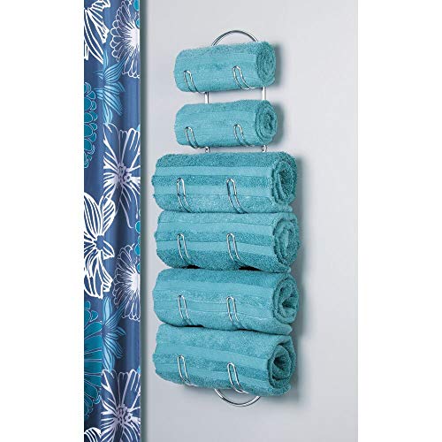 mDesign Steel Wall Mount Towel Rack with 6 Compartments - Towel Holder and Towel Storage Shelf Organizer for Bathroom, Powder Room - Chrome