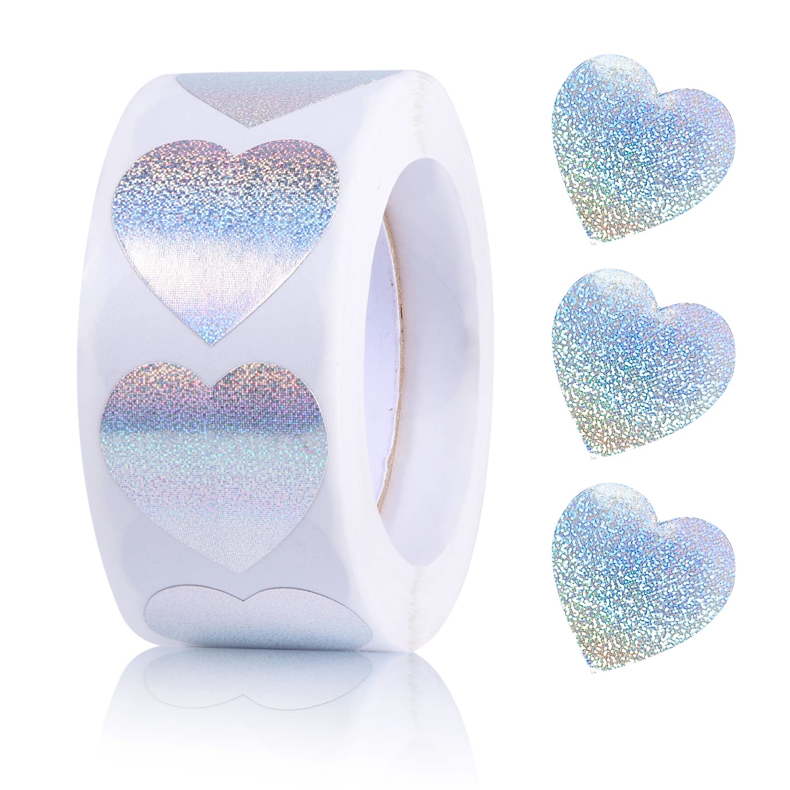 Glitter Pink Heart Stickers 1 inch Valentine's Day Love Decorative Labels Roll Gift Set 500 Sparkly Adhesive Decorations Accessories for Envelopes Crafts Wedding Anniversaries Personal Business Use