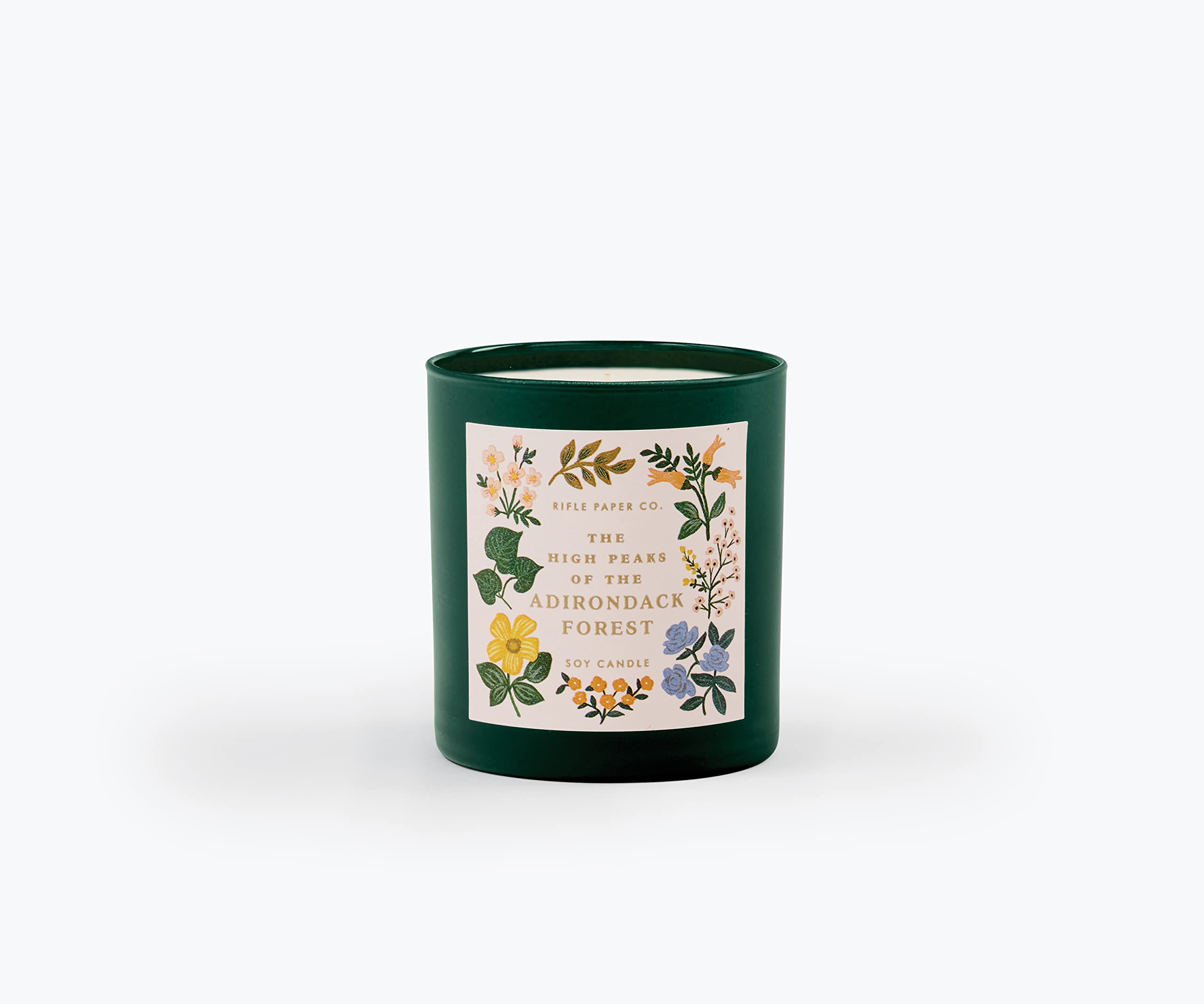 RIFLE PAPER CO. Candle | Festive Occasions and Gatherings with Decorative Box and Festive Labels On Soy Candle Base and 40+ Hour Burn Time, High Peaks of The Adirondack Forest