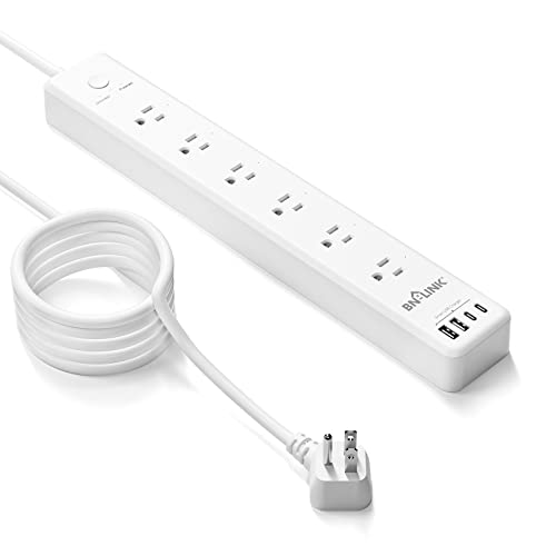 BN-LINK 1875W Surge Protected Power Strip with PD 20W Fast Charging USB-C, 5 FT Flat Plug Extension Cord, 6 Outlets & 4 USB Ports, Overload Protection, Wall Mount, for Home,Office, ETL Listed, 1200J