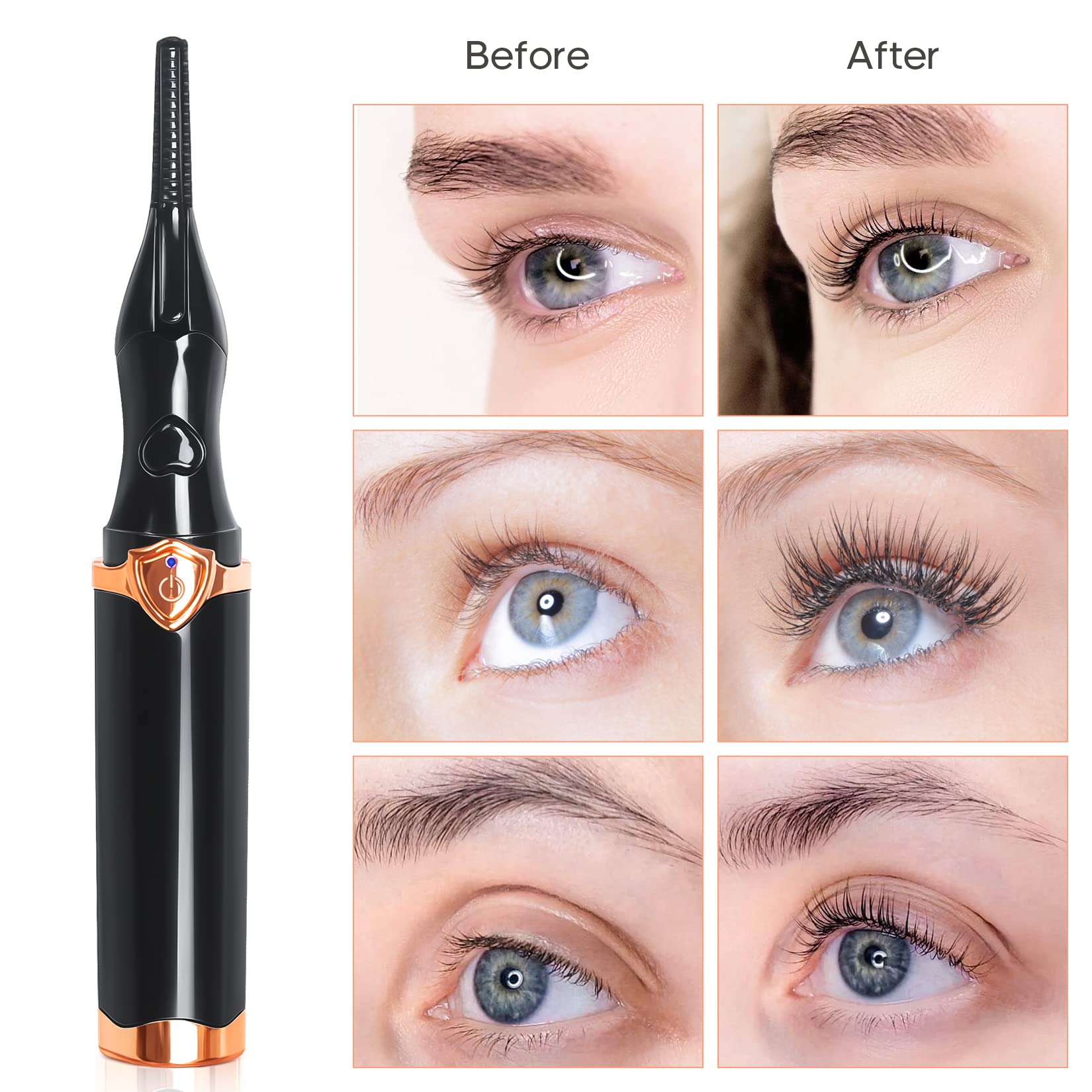 Buqikma Heated Eyelash Curlers Electric Eyelash Curler 3 Temp Modes 2in1 Clip-Type Eyelash Curlers with Built-in Comb Rechargeable Heated Lash Curler for Quick Heatin Lashes Curl Tool Long Lasting