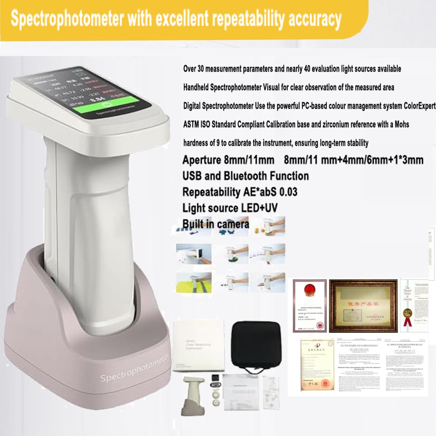 VTSYIQI Spectrophotometer Paint Spectrophotometer Handheld Spectrophotometer Colorimeters for Car Paint Printing Paint with Ultra-high Repeatability Accuracy 0.03 Storage 10000 Data APP Mass Stirage