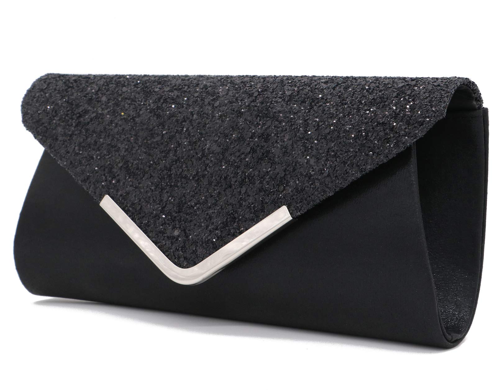 ZIUMUDY Sparkly Glitter Evening Envelop Clutches Shoulder Chain Bags Bridal Wedding Clutch Purse Wallet (Black)