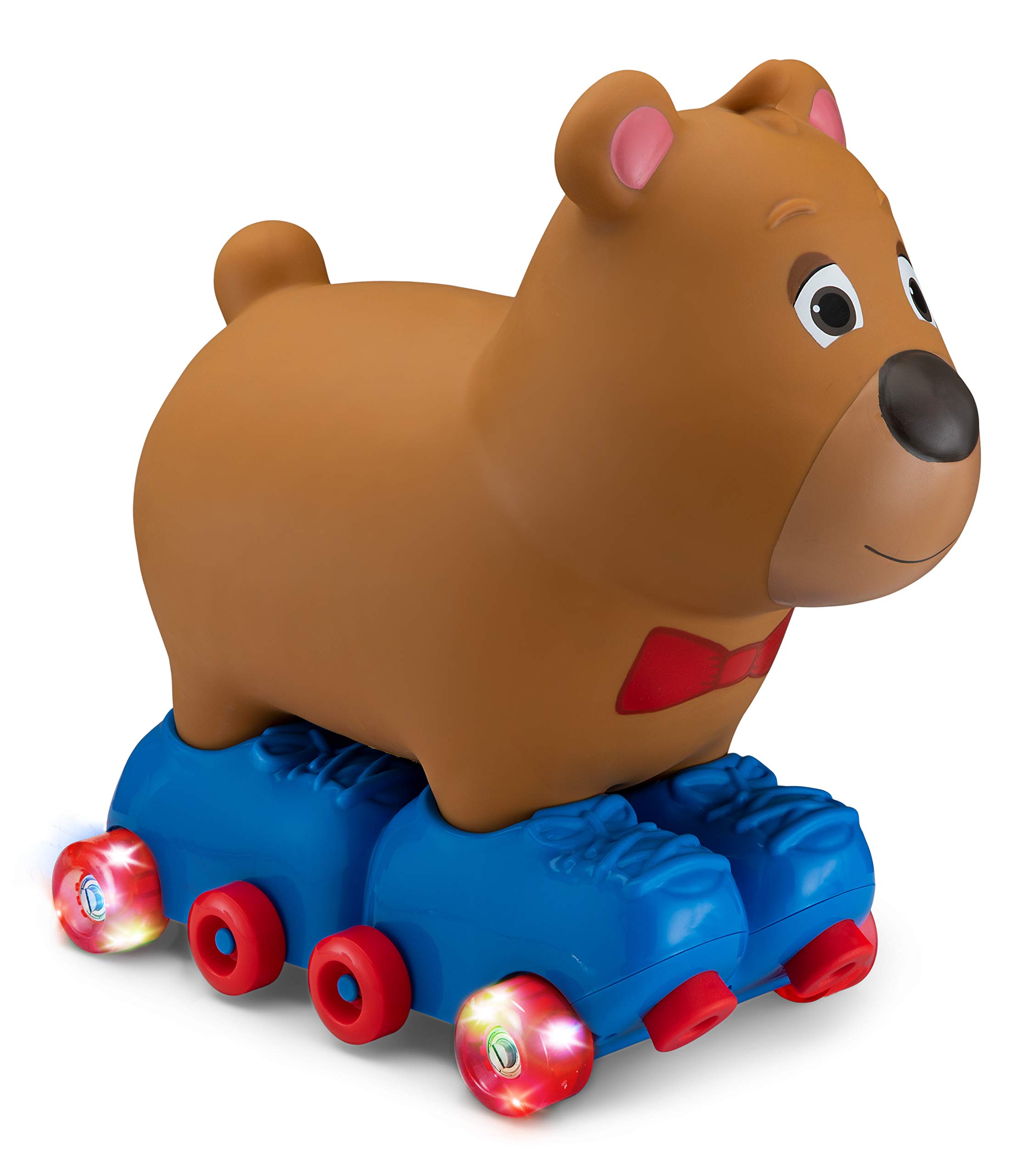 Kid Trax Silly Skaters Bear Toddler Foot to Floor Ride On Toy, Kids 1-3 Years Old, Soft and Inflatable, Single Rider, Light Up LED Rollerskates, Brown