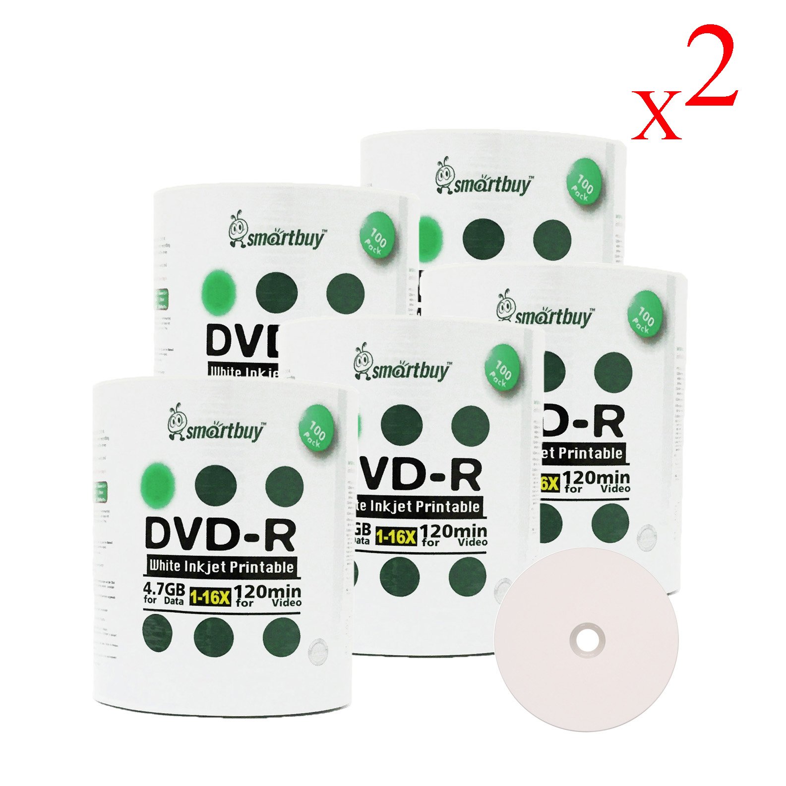 Smart Buy 1000 Pack DVD-R 4.7gb 16x White Printable Inkjet Blank Media Record Disc, 1000 Disc 1000pk