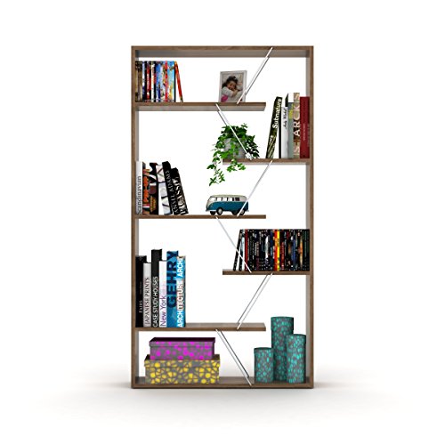 DSHADE Modern 6 Tier Book Shelf Solid Wood Tall Bookshelf Organizers Open Display Shelf Book Home Office Furniture Bookcase Open Display Shelf for Living Room Home Office (Walnut/Chrome)