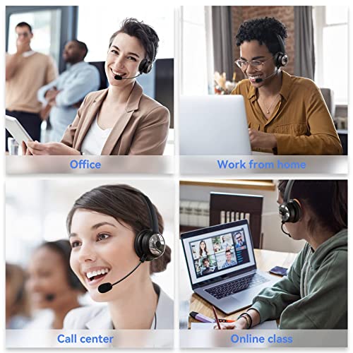 BRAMMAR Wireless Headset for Computer, Bluetooth Headset with Noise Cancelling Microphone for PC, 35H Lightweight USB Headset with Mute Button, Suitable for Remote Working/Call Center/Online Class