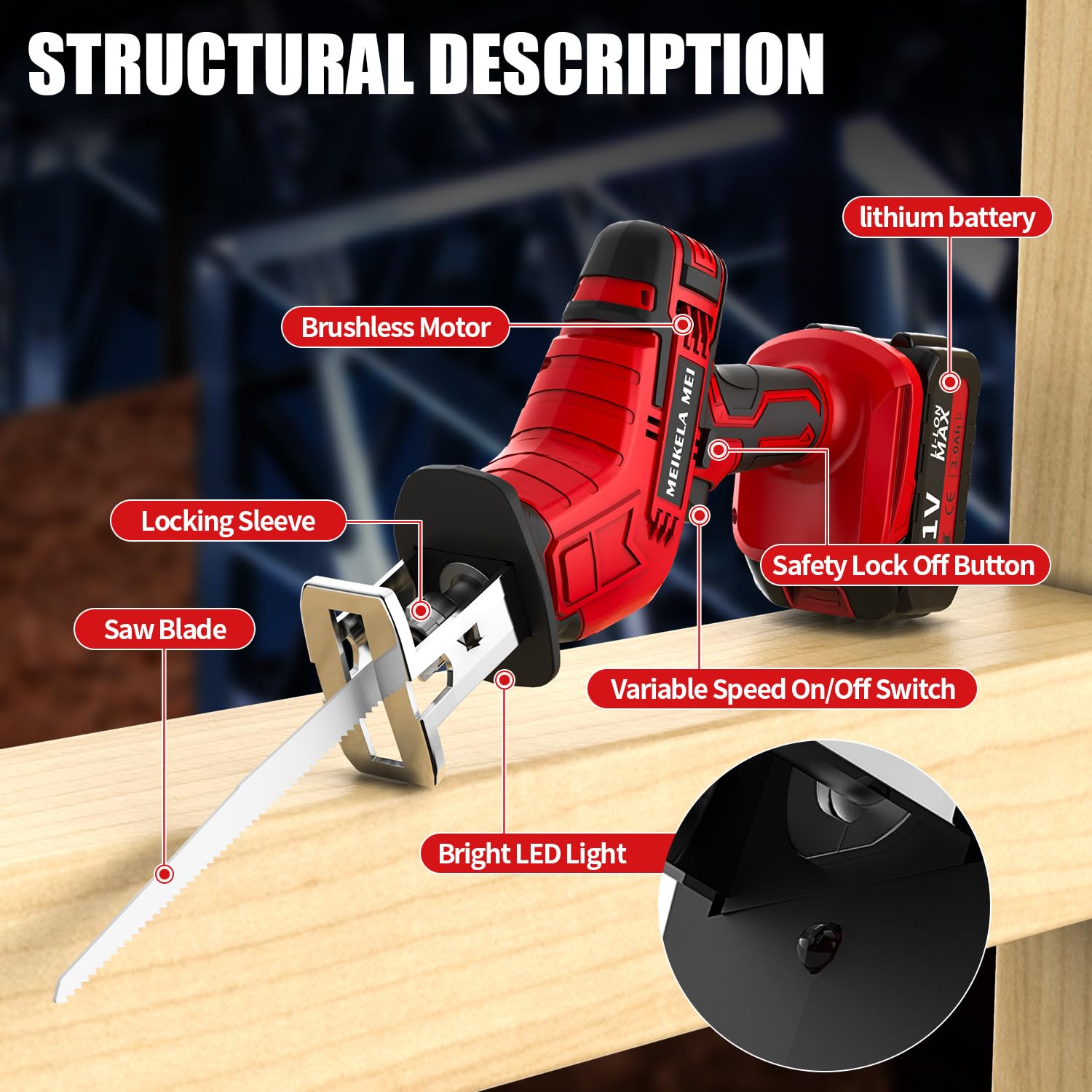 Sawzall Cordless With Battery, Reciprocating Saw With 9 Saw Blades For Wood & Metal, Trees, Pvc Cutting, And Fast Charger/Efficient Cutting 45 Min
