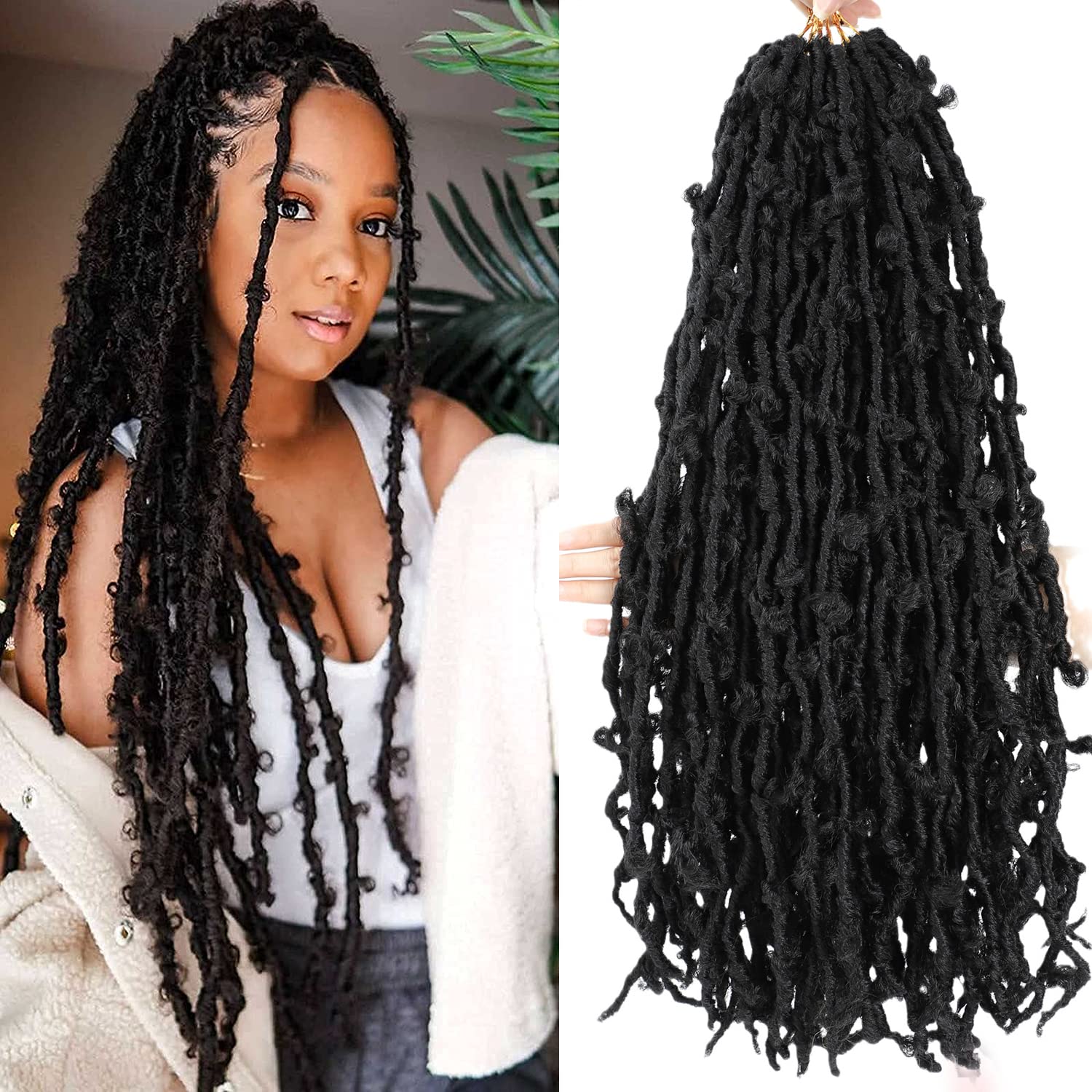 Butterfly Locs Crochet Hair 18 Inch Pre Looped Distressed Braids Soft Messy Crochet Soft Locs Crochet Hair Faux Locs Crochet Hair Extensions 6Packs (18 Inch (Pack of 6), 1B)