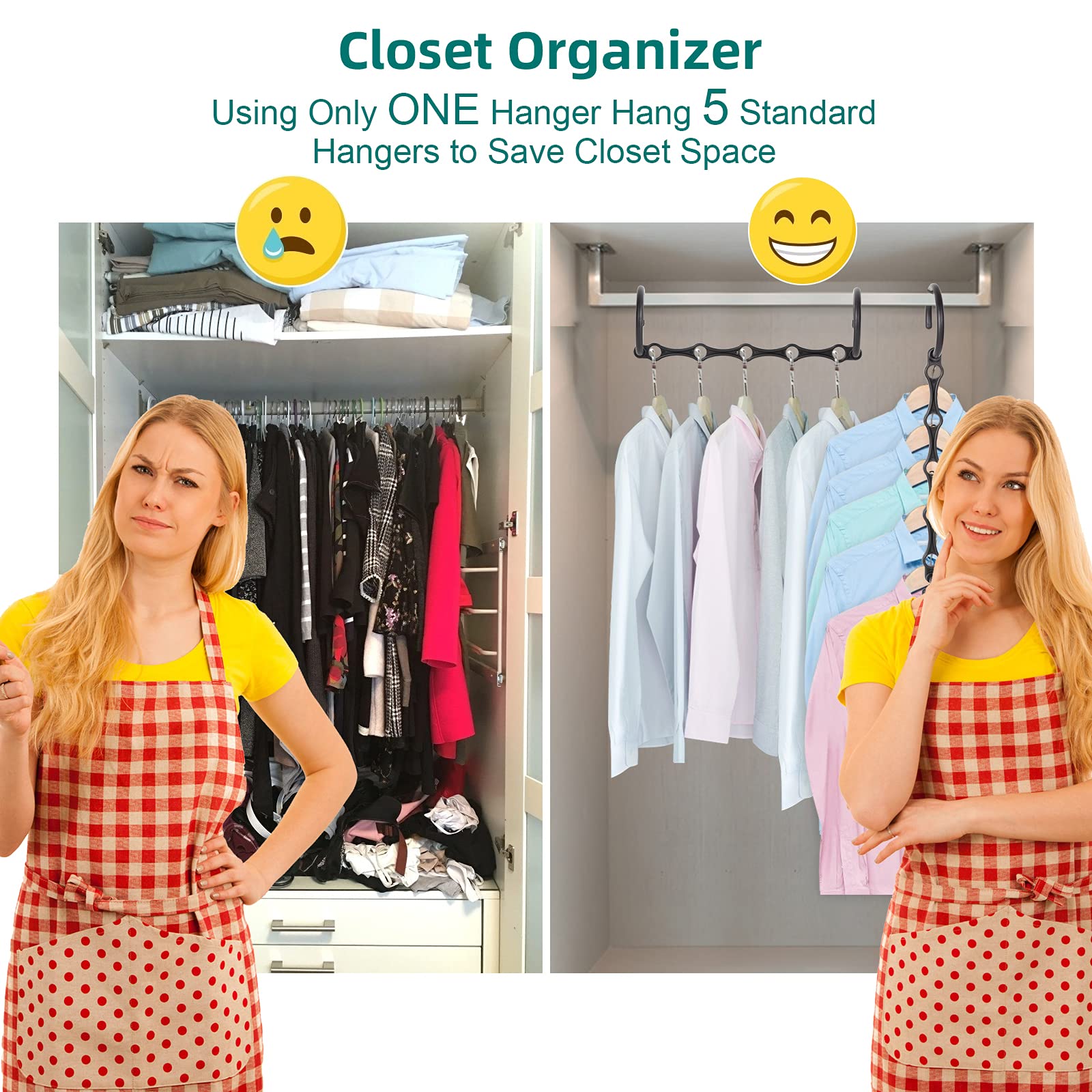 ZEDODIER Space Saving Hangers,Magic Hangers 10 Pack Sturdy Plastic Closet Space Saver Closet Organizer(Black)