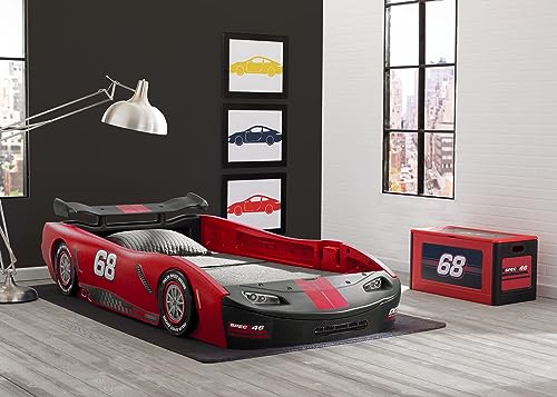 Delta Children Sport Race Car Twin Bed, Red Snooze 6 inch Memory Foam Twin Mattress (Bundle)