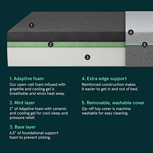 Tuft & Needle 2022 Mint Medium Firm Cal King Size Adaptive Foam Mattress in a Box, Cooling Pressure Relief, Supportive, 100 Night Trial, Fiberglass Free, CertiPUR-US, 10-Year Limited Warranty
