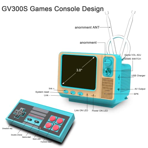 E-MODS GAMING Retro Games Console GV300S Mini TV Style 308 Video Games Player with Handheld Gamepad & AV Output - 3.0 Inch Screen Electronic Games Machine Xmas Gift for Kids Adults (Turquoise)