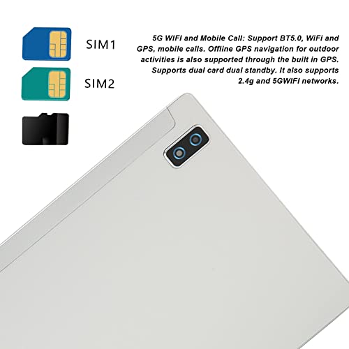 BUUA 10.1in Tablet, 8GB RAM 256GB ROM 100 to 240V 5G WiFi Octa Core Gaming Tablet for Office (US Plug)