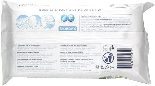 Natracare Organic Cotton Baby Wipes, 50 Count (Pack of 4)