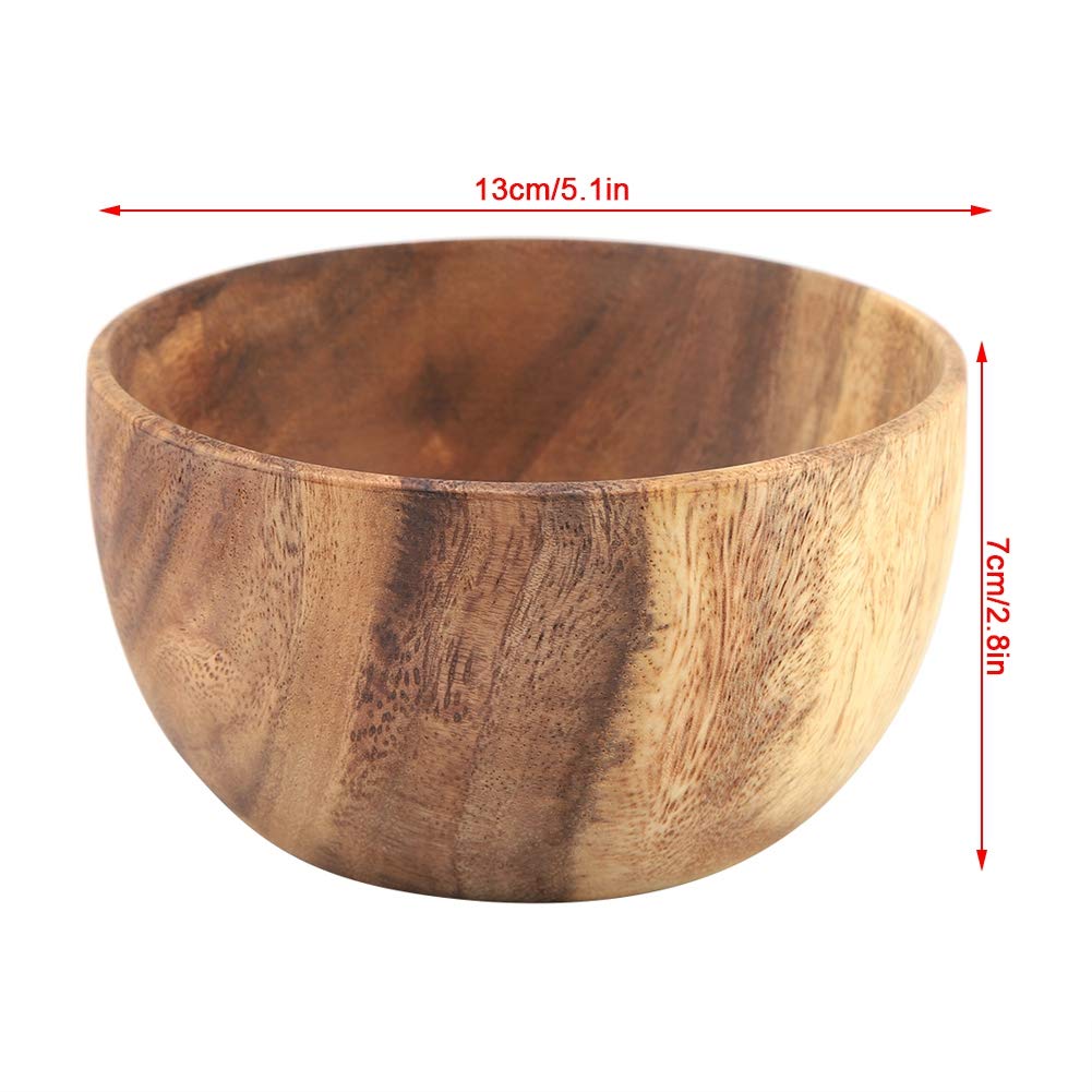 Bowl,Solid Acacia Wooden Bowl Wooden Hand-Carved Round Bowl Kitchen Tools For Salad Soup Rice Cereal Fruit Dips Sauce Nuts Appetizers Desserts(13 * 7cm)