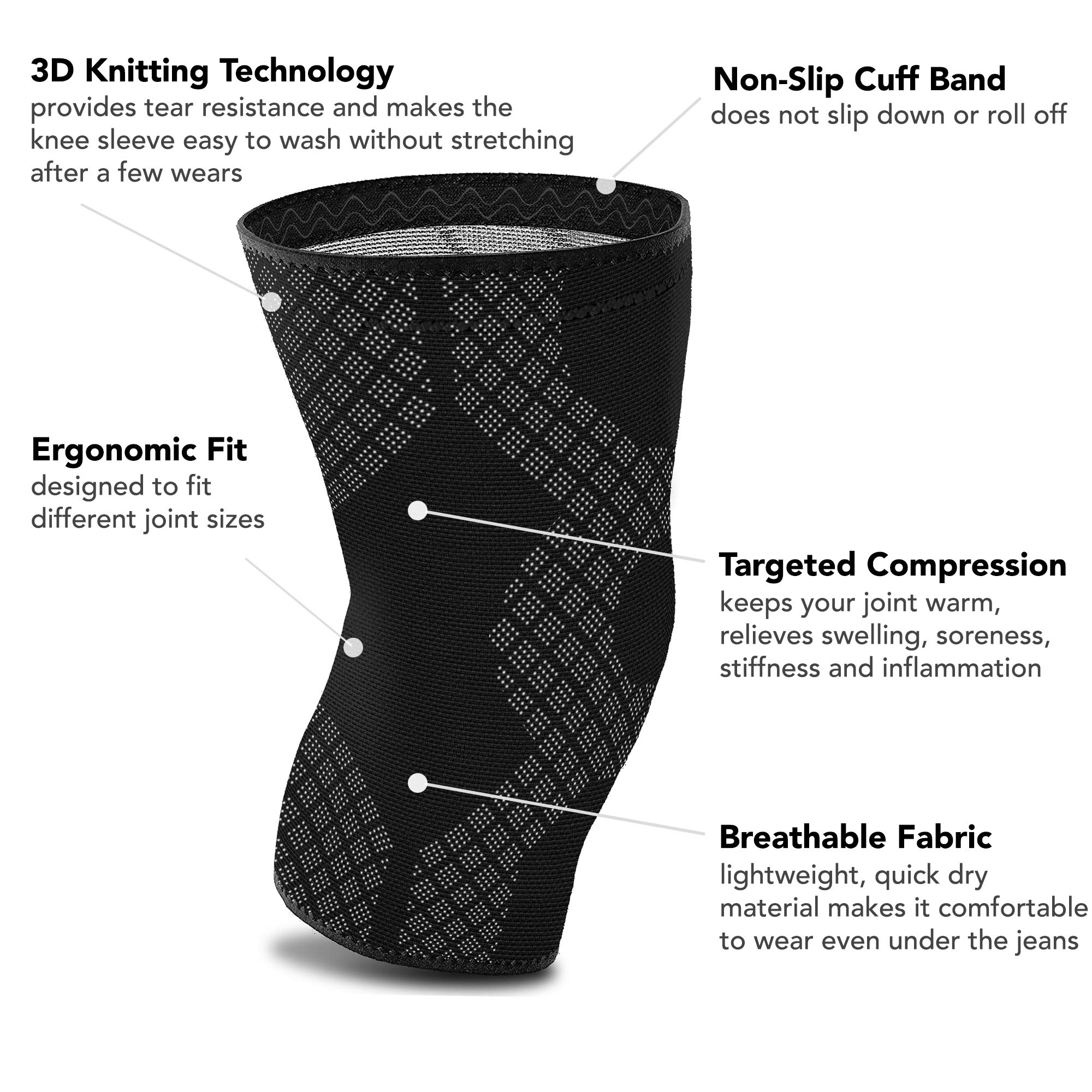 aZengear Arthritis Knee Sleeves (Pair) - Thin Brace for Running, Meniscus Tear, Knee Compression Support, ACL, MCL, Joints Pain, Ligament Injury, Squats (XL)
