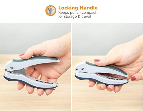 Bostitch Office EZ Squeeze One-Hole Punch, 10 Sheet Capacity, Lightweight, Gray/Blue (2402)