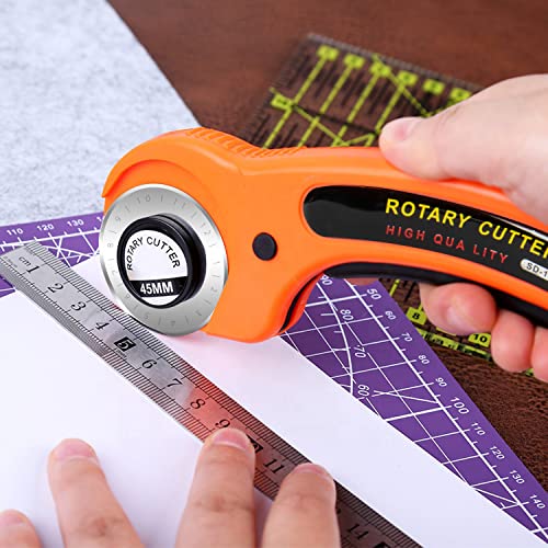 Fabric Cutter, 45mm Ergonomic Rotary Cutter - Leather Cutting Tool ,Rotary Fabric Cutter, Sewing Rotary Cutter, Fabric Cutter Wheel& Squeeze Trigger for Quilting, Sewing, Crafts