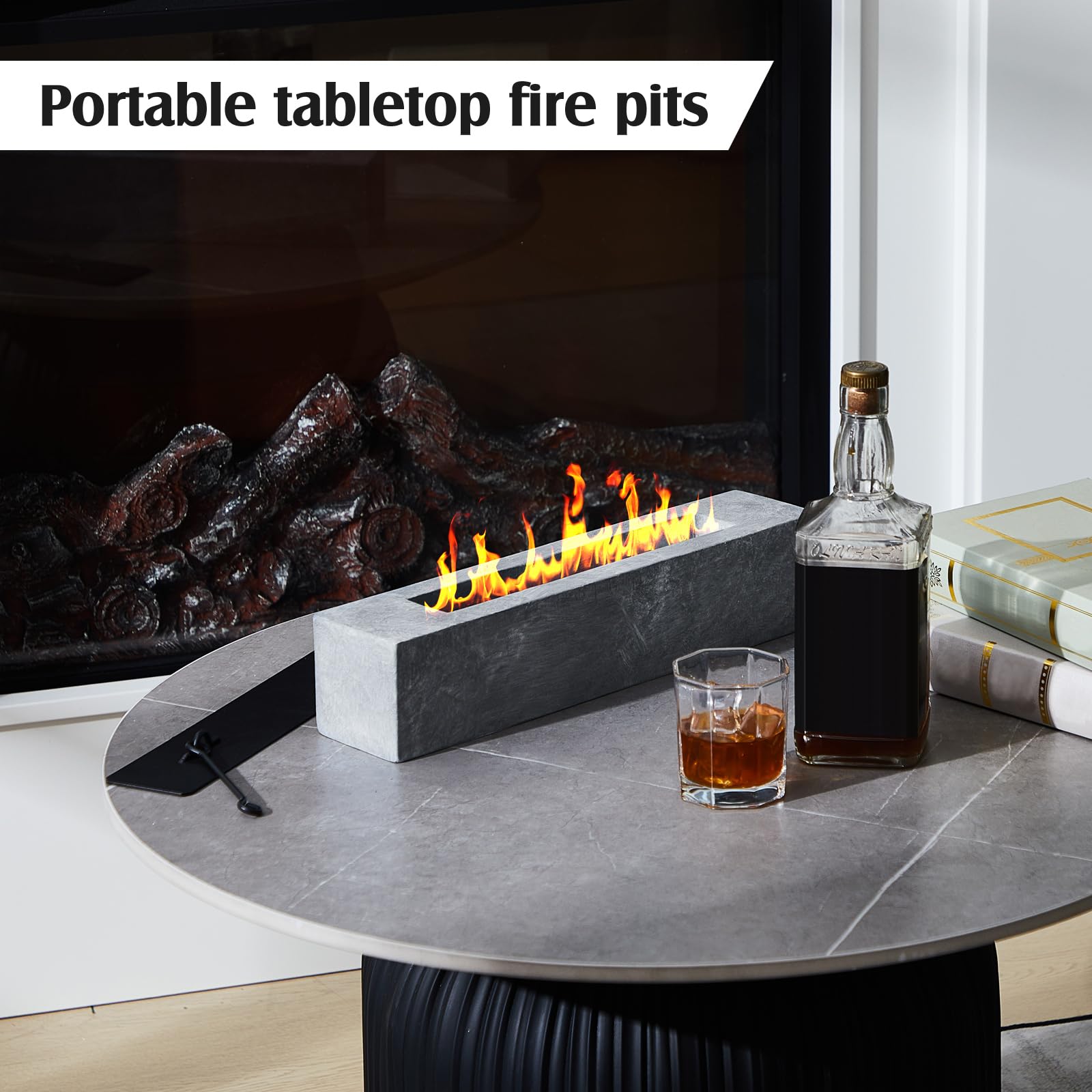 Barydat 2 Pieces Large Rectangle Tabletop Fire Pit Concrete Portable Table Top Fireplace Bioethanol Fireplace for Indoor Outdoor Garden, 14.5 x 3.1 x 3.1 Inches, Ethanol Fuel Not Included