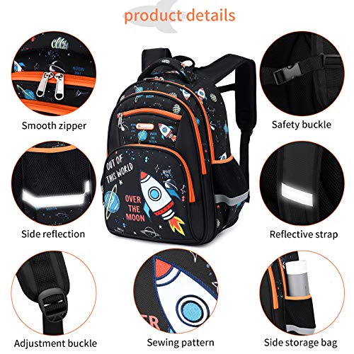 Cusangel Boys Backpack Kids Backpack for Boy Elementary Preschool School Bags 17 Inch Space Backpack Multi Compartment,Sturdy Durable Chest Strap Side Pockets larger size for Age 8-12 (Space-Black)
