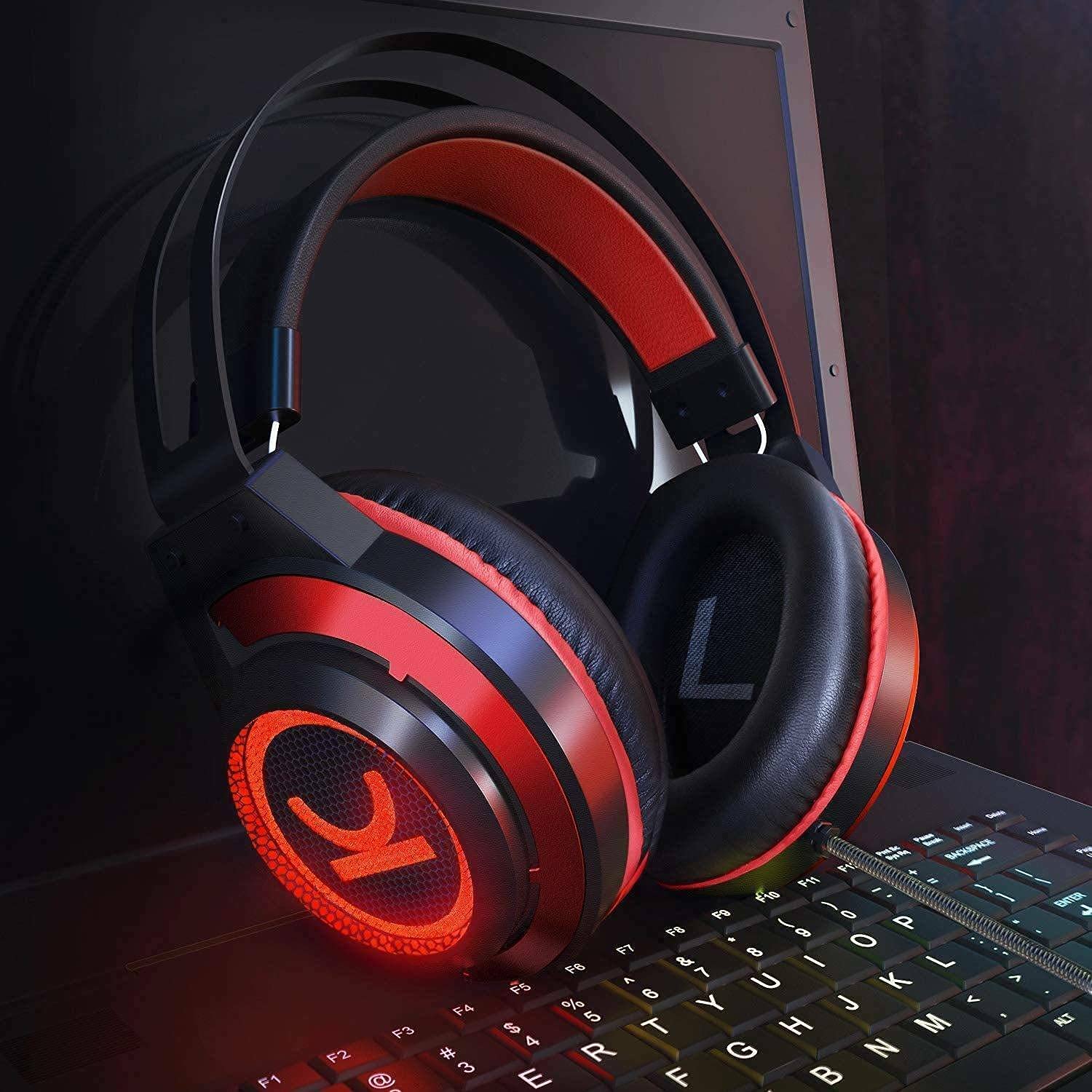 EZ.winpow PC Gaming Headset, Video Game Stereo Headphone with 7.1 Surround Sound with Noise Canceling Mic & Memory Foam Ear Pads for PC/PS5/PS4/Xbox One/Nintendo Switch Red