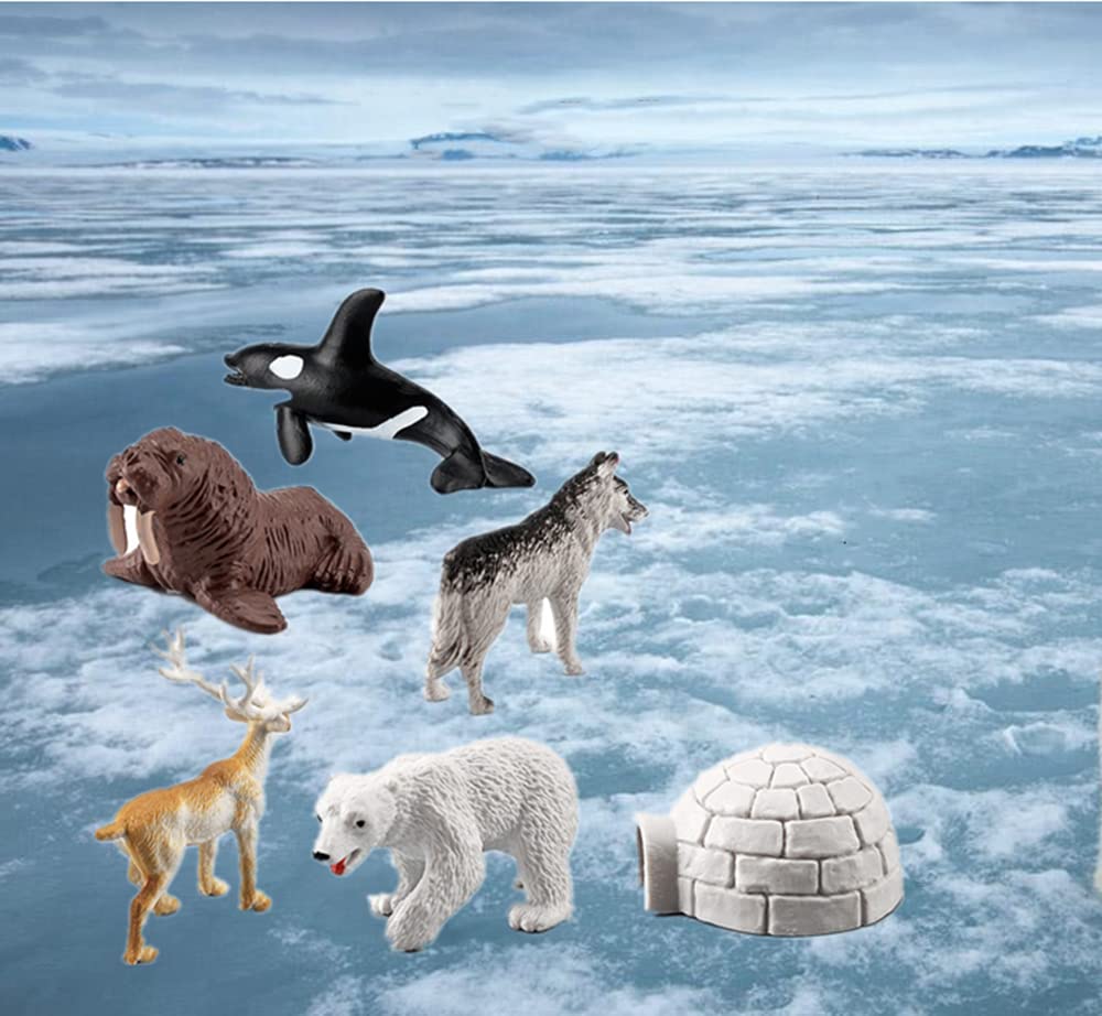 NatureMan Mini Arctic Animals Toys Set 10PCS Polar Animal Figurines Toy Play setIncludes Polar Bear Seal Reindeer Wolf Rabbit Arctic Fox Igloo for ToddlersBirthdayGift