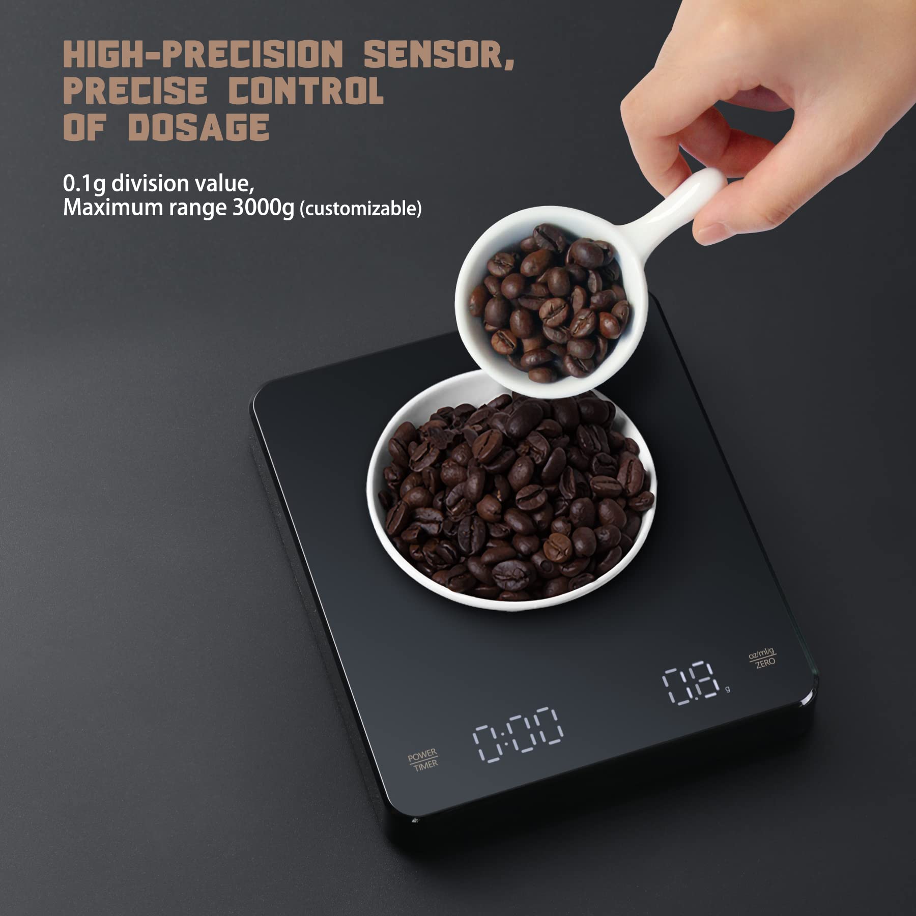 Ataller Auto Timing Coffee Scale, USB Rechargeable Digital Coffee Scale, Electronic Espresso Scale, Drip Coffee Scale, Kitchen with Timer Scale, Graduation 0.1g, Max 3000g, Upgraded Version