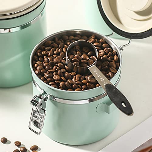 CHICIRIS Food Canister, Coffee Bean Container, Coffee Canister Mint Green Food Grade Stainless Steel Airtight Coffee Container with Scoop Date Wheel for Tea Nuts (1.5L)