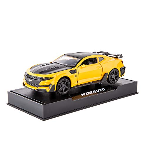 BDTCTK Camaro Bumblebee Car Model Toy 1/32 Zinc Alloy Casting Pull Back Car Sound and Light Toys for Kids Boy Girl Gift (Yellow)