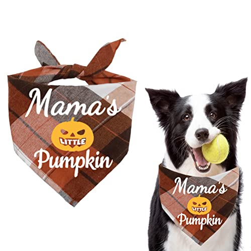 Fall Dog Bandana - Set of Washable Reversible Square Plaid Pet Kerchief Scarf for Halloween(Large)