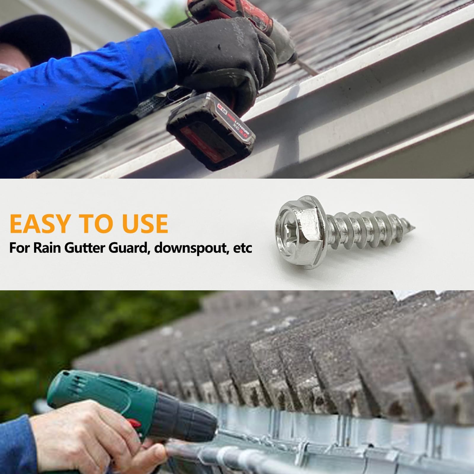 Allkeen 304 Stainless Steel Self Tapping Screws for Gutter Guard #8 x 1/2", 100 Pieces, Socket Bit Included