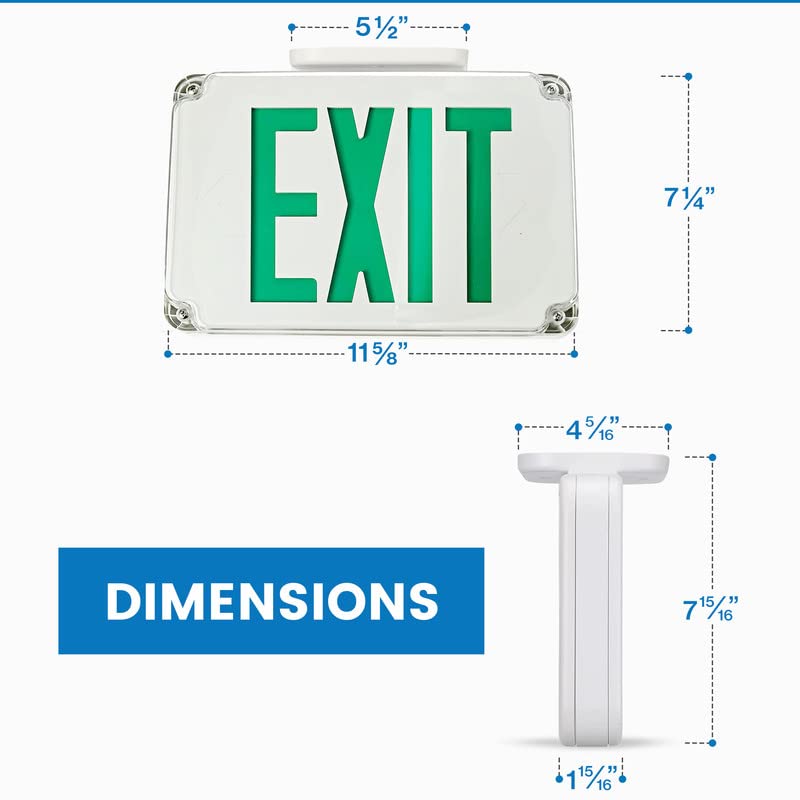 Ciata 2 Pack Green LED Emergency Exit Sign for Fire Escapes, Doors, and Hallways, Indoor and Outdoor Safety, Waterproof Wet Rated, Battery Backup, Universal Wall or Ceiling Mount