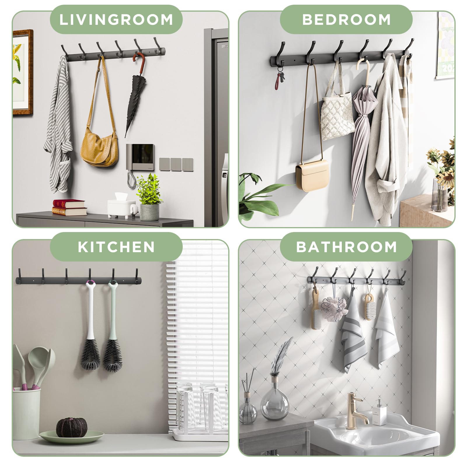 BLNYPOR Coat Rack Wall Mount - Wall Hooks, Coat Rack Wall Mount, Hooks for Hanging, Coat Hooks Wall Mount with Five Heavy Duty Tri Hooks for Bathroom, Bedroom, Entryway