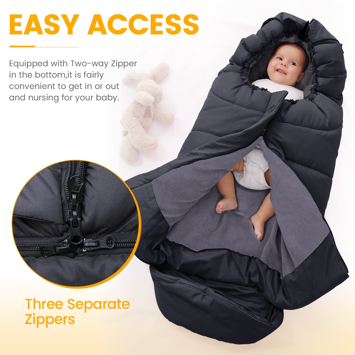 AtBabyHome Footmuff for Stroller, Warm Toddler Bunting Bag, Winter Outdoor Weatherproof Stroller Sleeping Bag (Black)