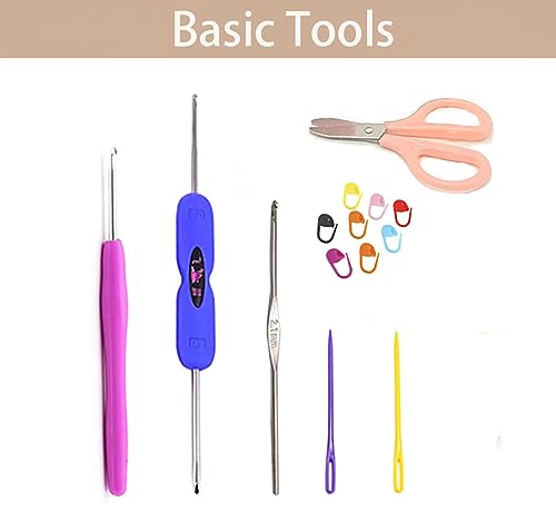 Crochet Kit for Beginners 12 Colors Acrylic Yarn Set with Crochet Hook Crochet Knitting Crafts Starter Pack for Adults and Kids(Yarn+Tool)