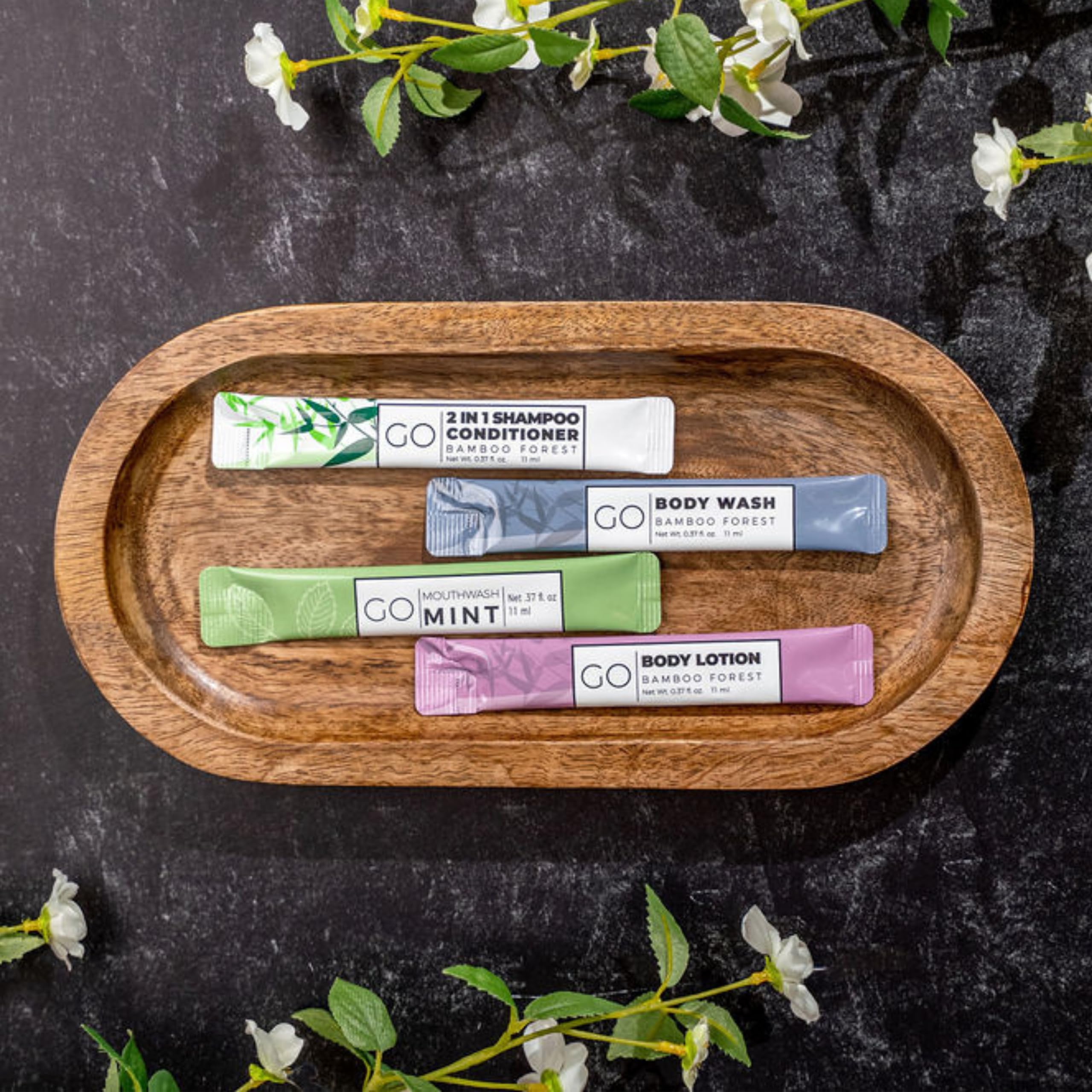 Go Essentials Travel Size Body Wash Packets โ Single Use amenity for Women & Men. TSA Travel Size Toiletries