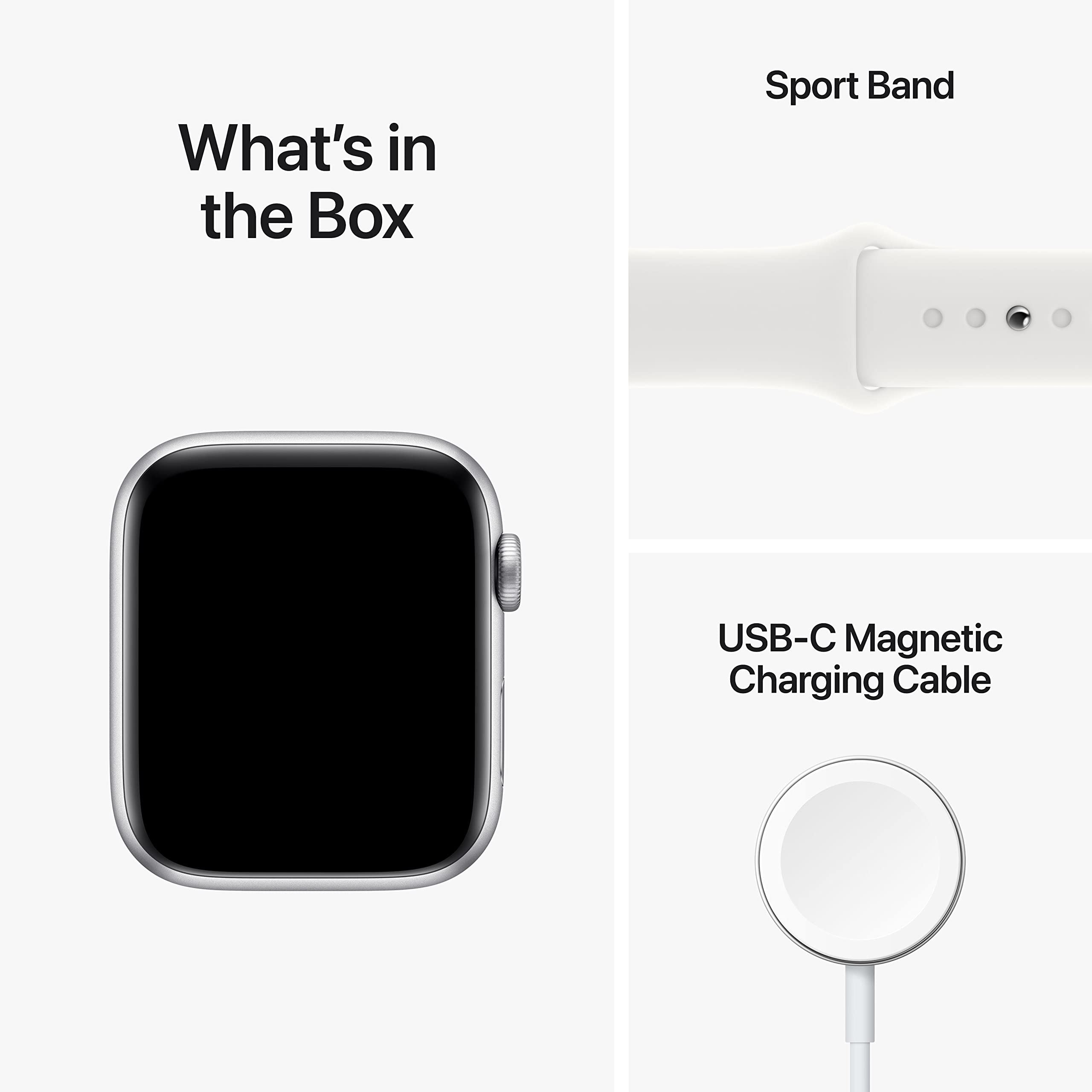 Apple Watch SE (2nd Gen) [GPS 44mm] w/Silver Aluminum Case & White Sport Band - S/M. with AppleCare+ (2 Years)