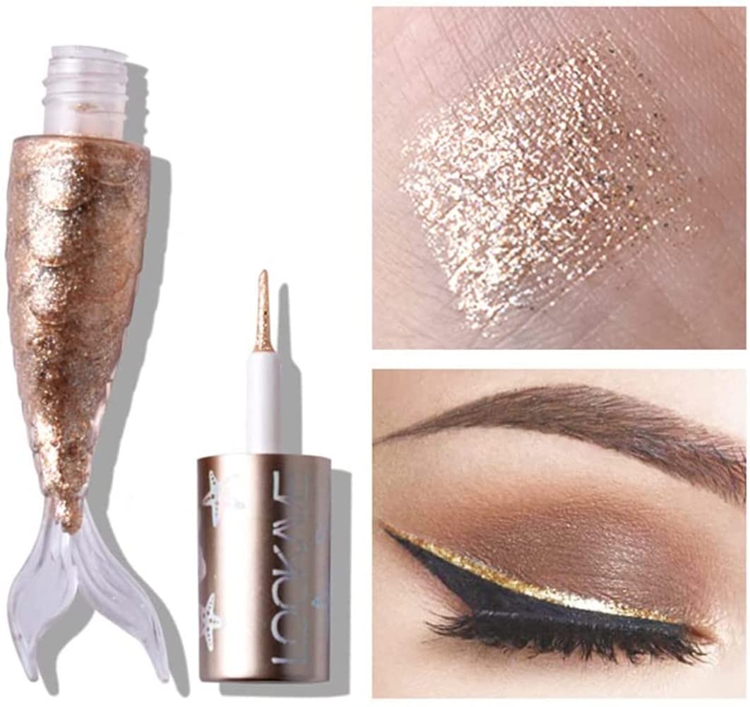 Go Ho 4 Colors Liquid Glitter Eyeliner,Shiny White Eyeliner,Metallic Shimmer Sliver Eyeshadow liner,High Pigment Colored Eyeliner Sticker Long Lasting Sparkling Eyeliner Makeup(Style A)