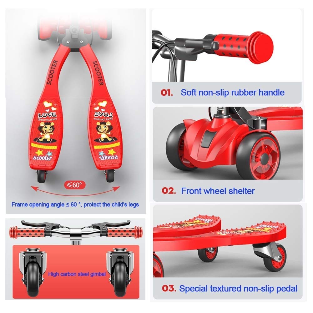 ygqtbc 4 Wheeled Scooter - Height Adjustable Push Swing Wiggle Scooters with Drifting Self Propelling for Boys/Girl/Adult Age 3 Years Old and Up (Color : Blue)