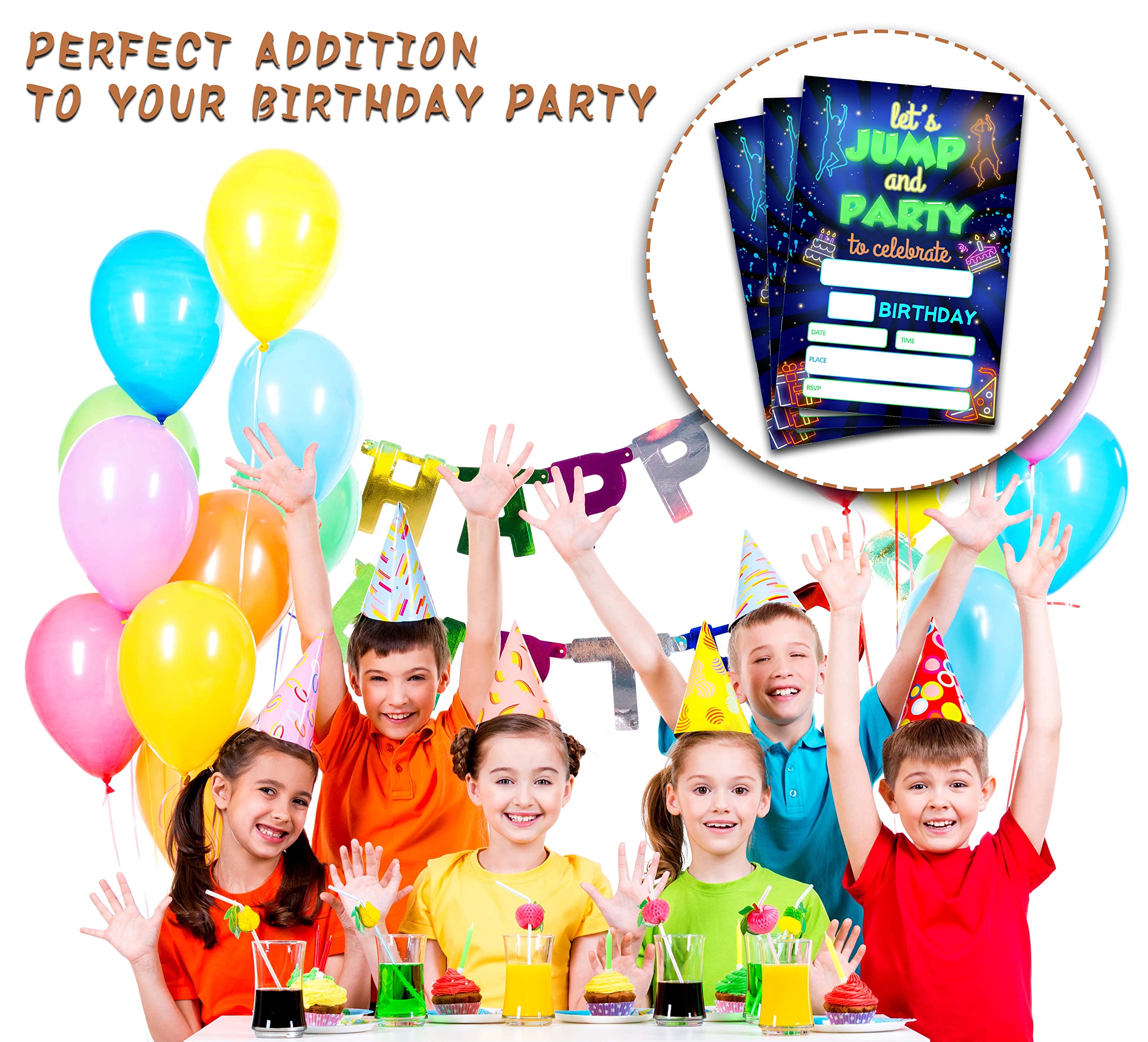 ONDTOM Jump Trampoline Birthday Party Invitations With Envelopes(4" x 6")- 20 Pack - Bounce House Party Invites-c06