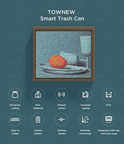 TOWNEW T Air X Orange Self Sealing Trash Can, 3.5 Gallon Automatic Garbage Can with Motion Sensor and Handle, Smart Trash Bin for Living Room Bedroom Kitchen Restroom, Orange
